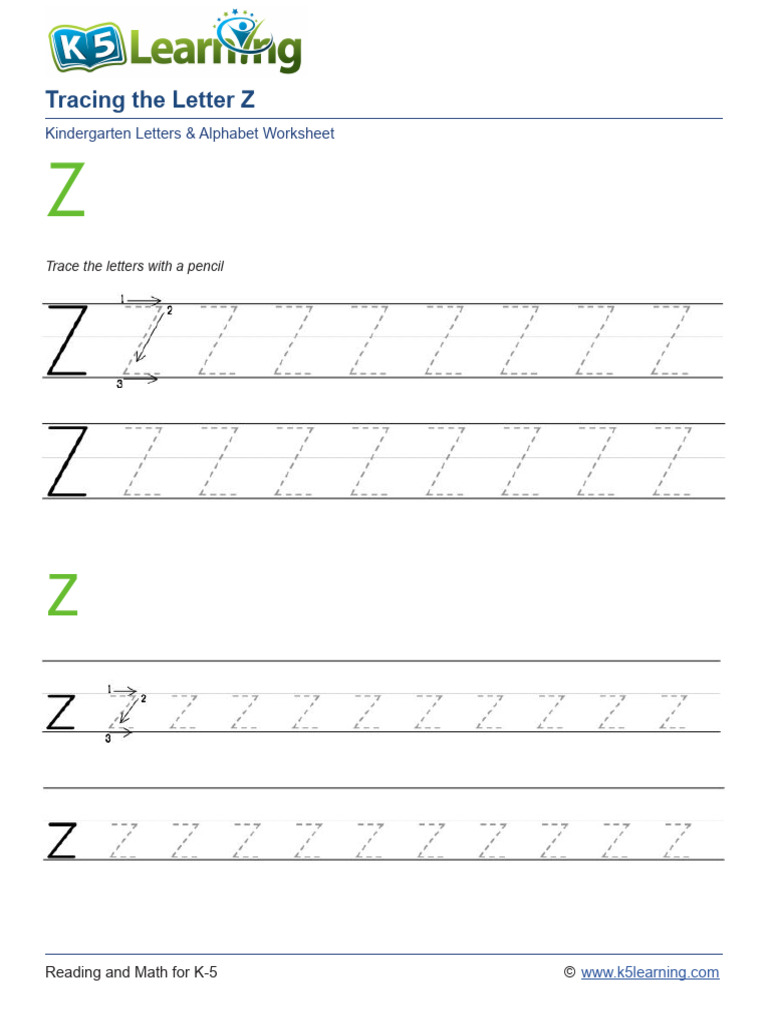Tracing The Letter Z: Kindergarten Letters & Alphabet Worksheet | PDF