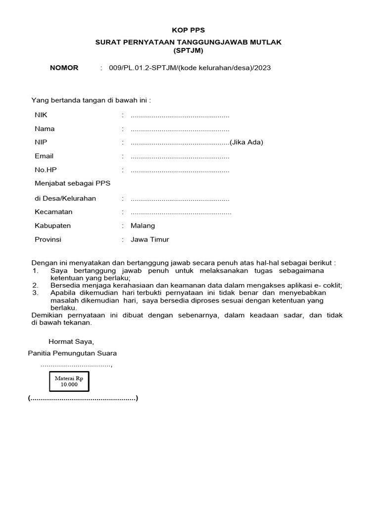 32.1 Lampiran Surat Ke PPK Tentang Operator Sidalih PPK 2024 | PDF