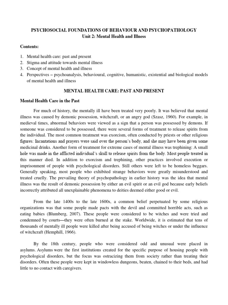 Unit 2 - Mental Health and Illness | PDF | Mental Disorder | Rational ...