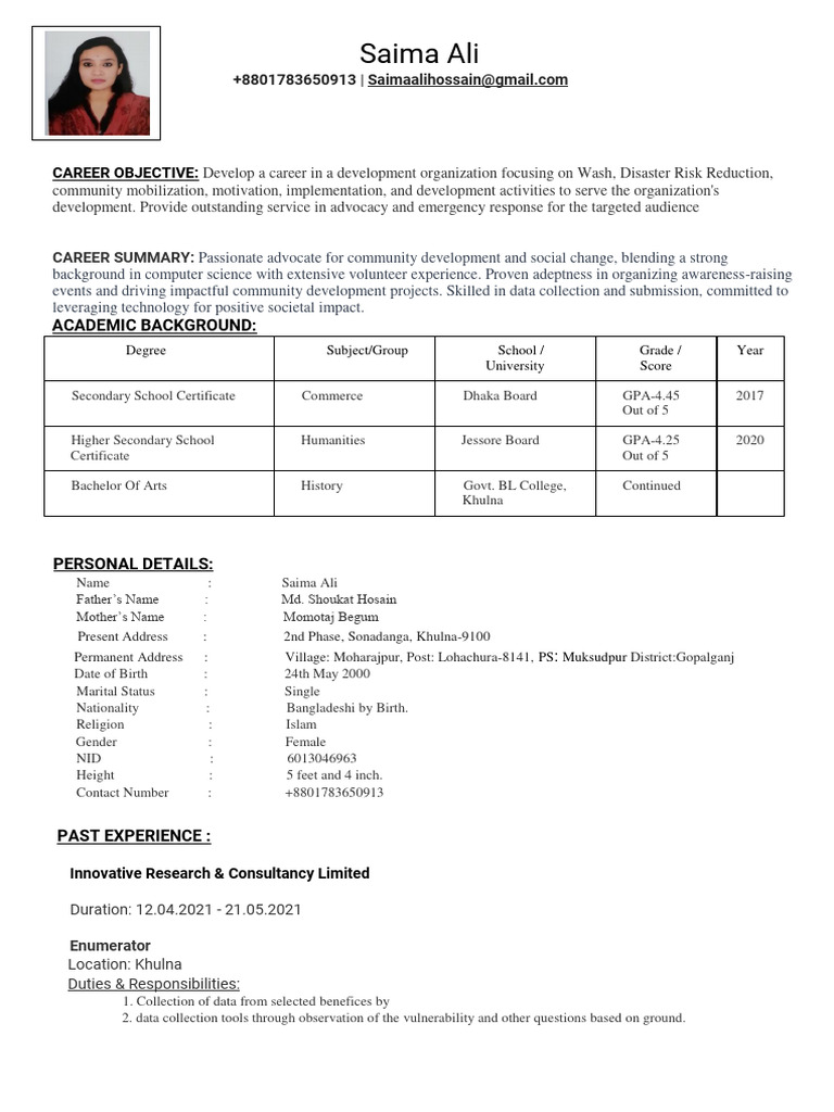 CV of Saima Ali | PDF