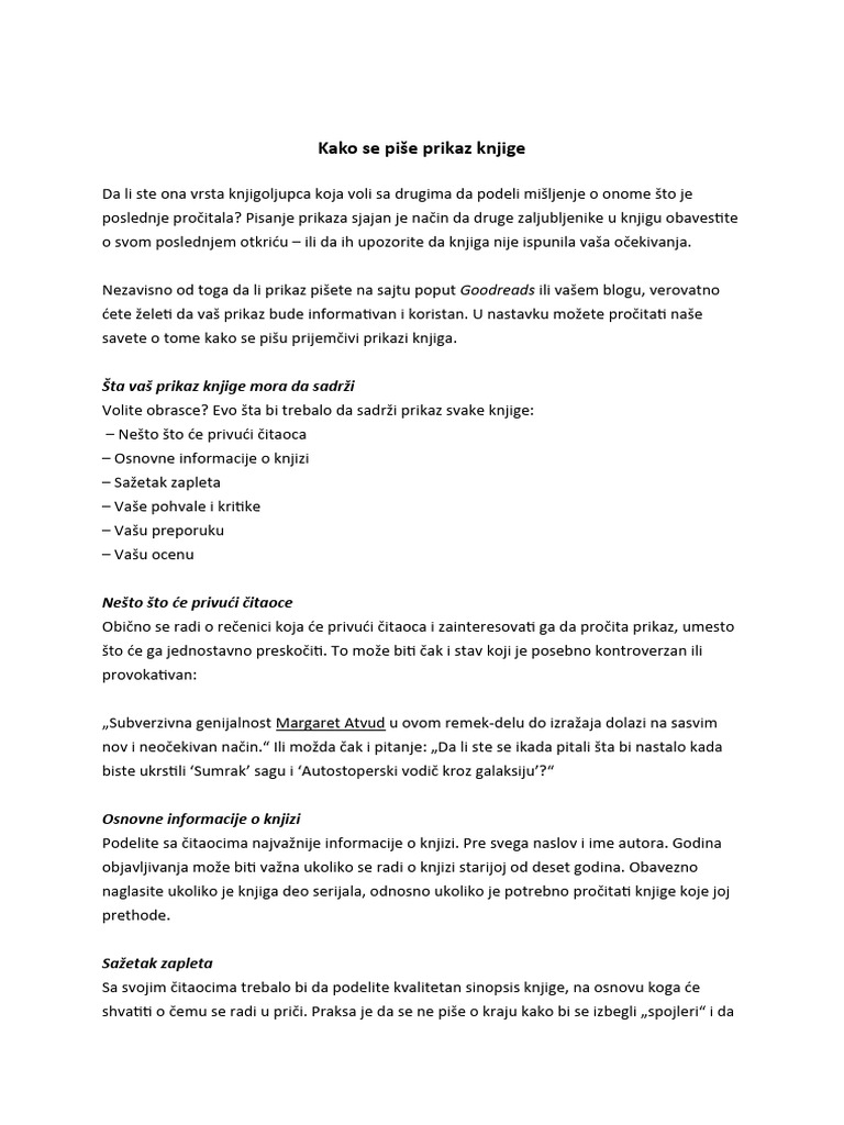 Kako Napisati Prikaz Knjige | PDF