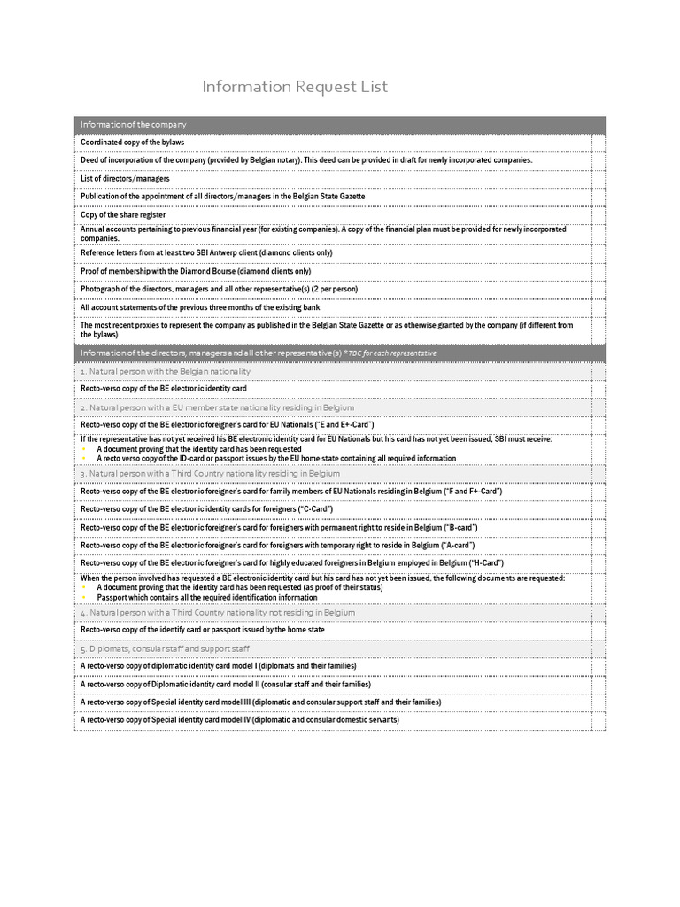 Information Request List | PDF | Identity Document | International ...