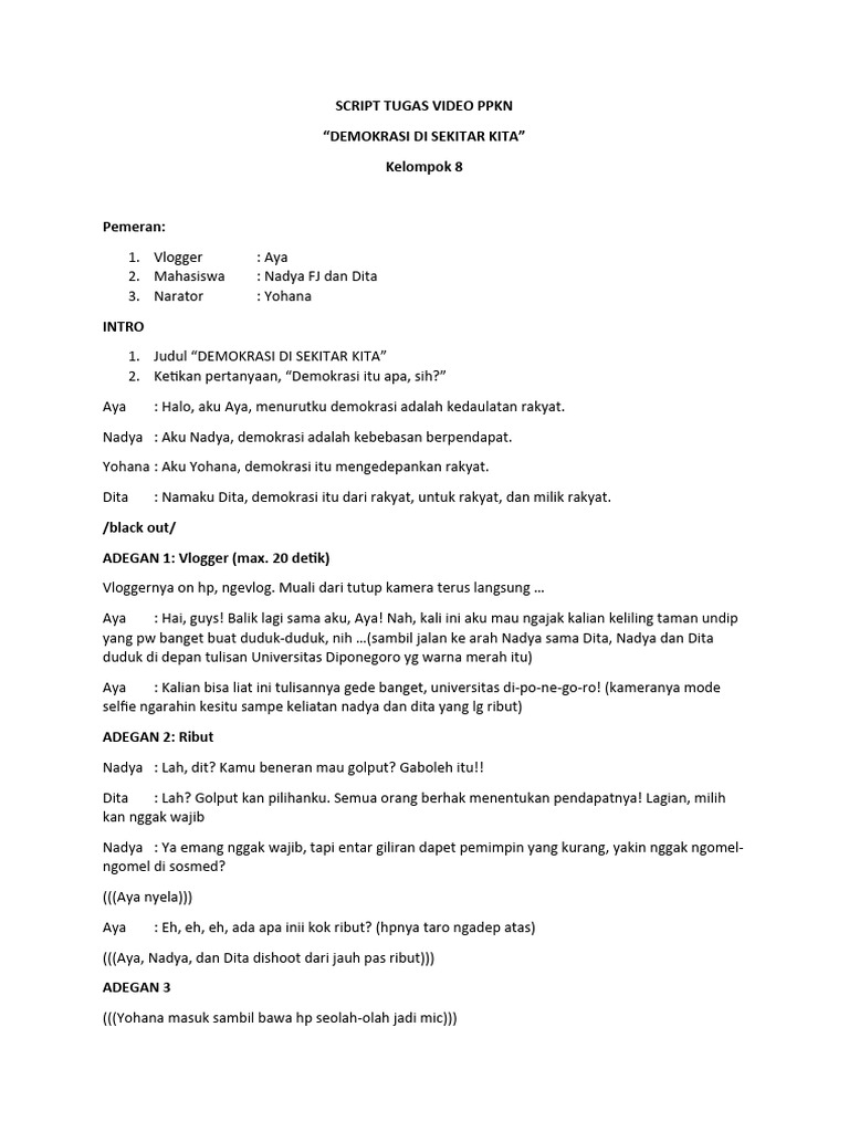 Script Tugas Video PPKN | PDF