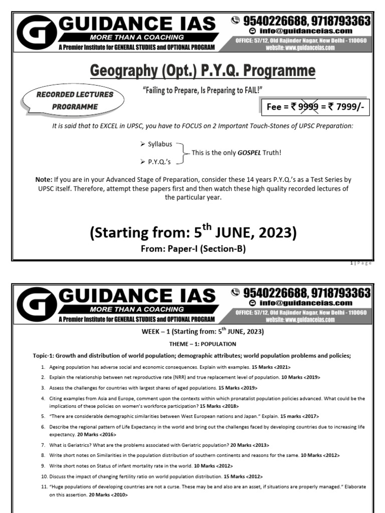 Geography Optional PYQ Programme | PDF | Human Migration | Natural ...