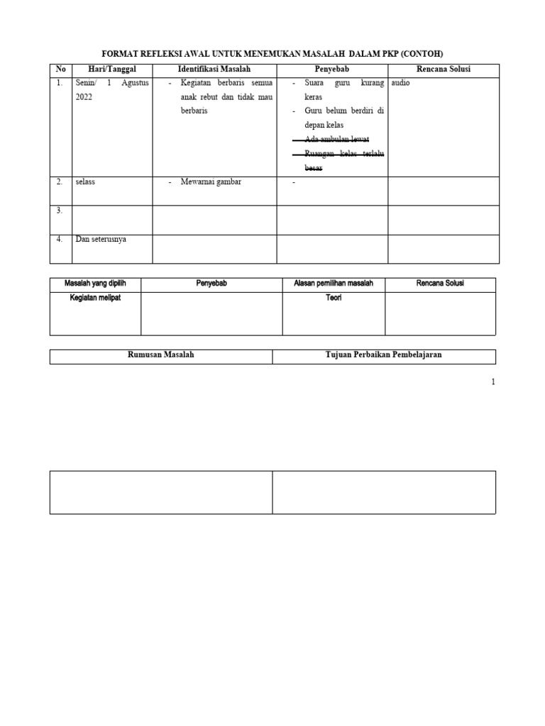 Form Refleksi Dan Contoh Pengisiannya | PDF