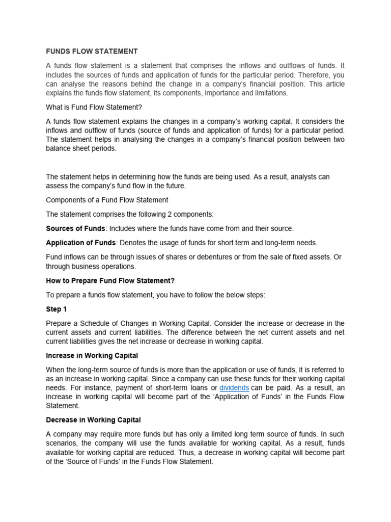 Funds Flow Statement | PDF | Cash Flow Statement | Working Capital