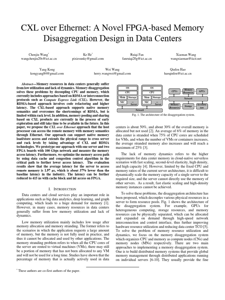 CXL Over Ethernet A Novel FPGA-based Memory | PDF | Transmission Control Protocol | Cache ...