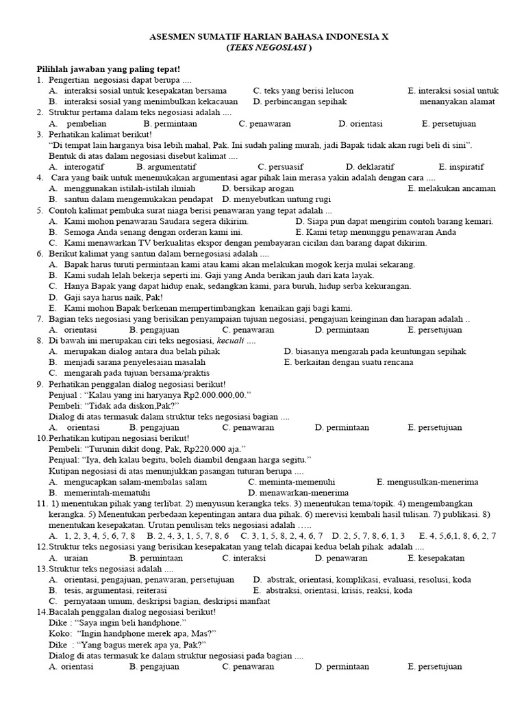 Asesmen Sumatif Bind X Negosiasi-1 | PDF
