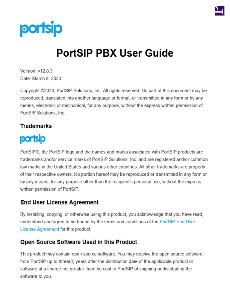 Portsip PBX User Guide v12.8 en | PDF | Session Initiation Protocol | Port (Computer Networking)
