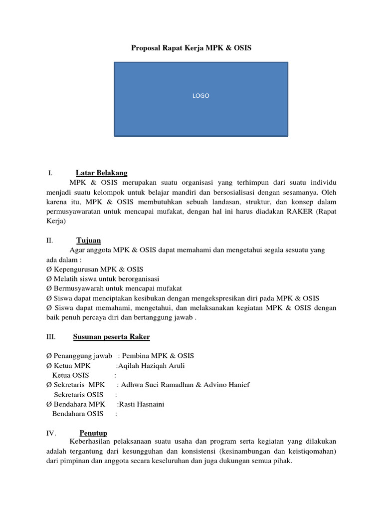 Proposal Rapat Kerja MPK | PDF | Karier & Perkembangan