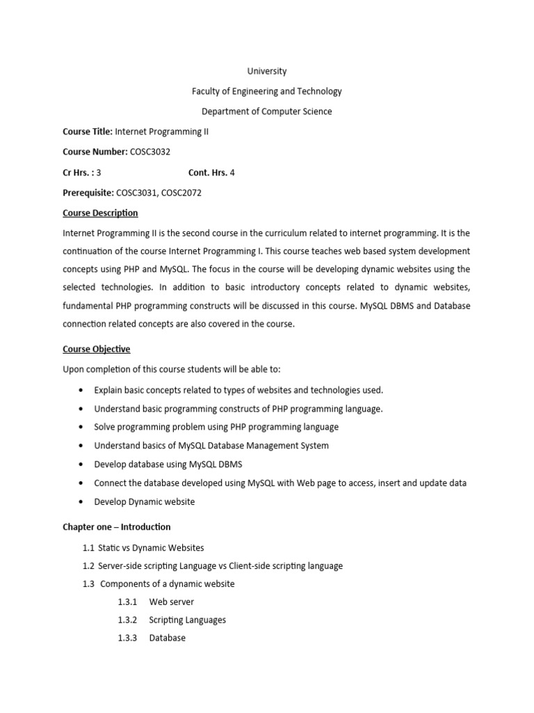 Course Outline | PDF | Dynamic Web Page | Php