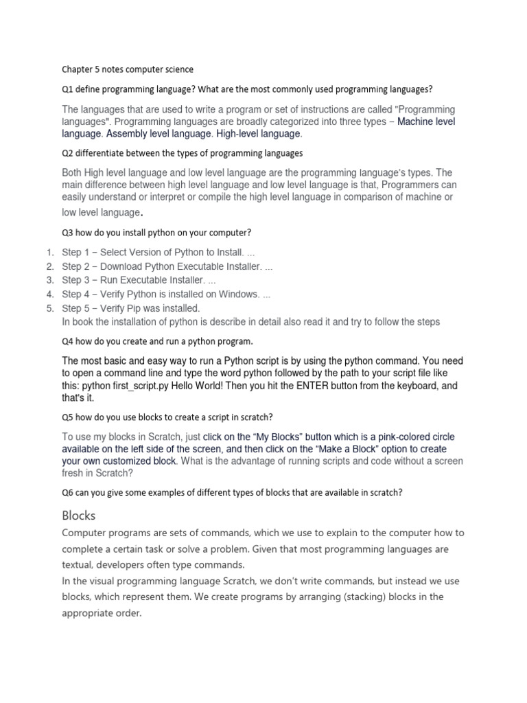 Chapter 5 Notes Computer Science | PDF | Programming Language ... Chapter 5 Notes Computer Science | PDF | Programming Language ...
