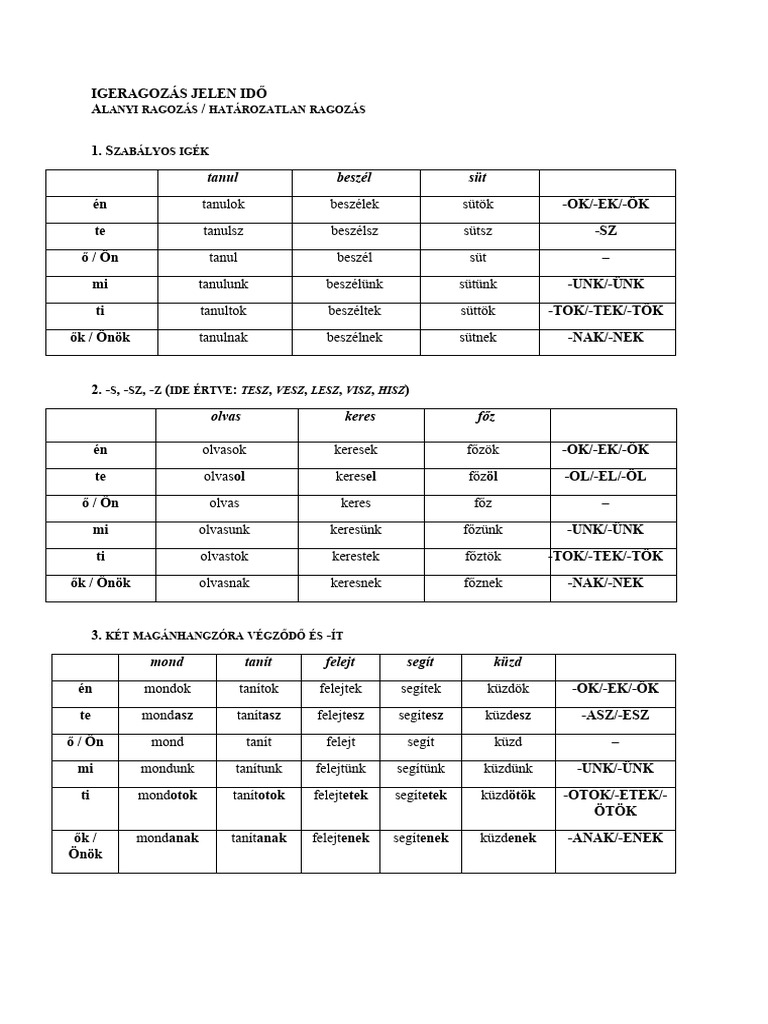13 Alanyi És Tárgyas Ragozás | PDF