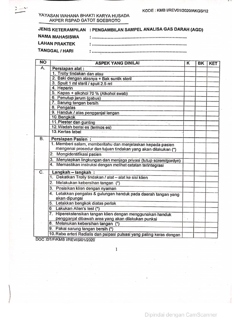 Sop Pengambilan Sempel Darah (Agd) | PDF