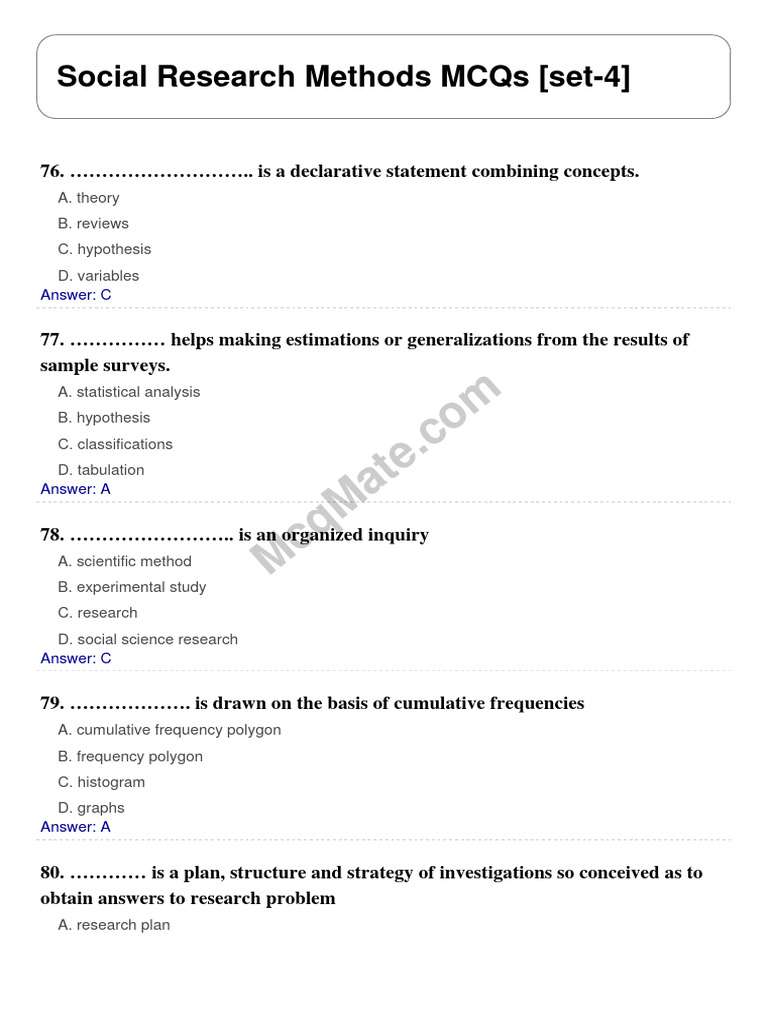 Research MCQs - 1 | PDF | Scientific Method | Methodology