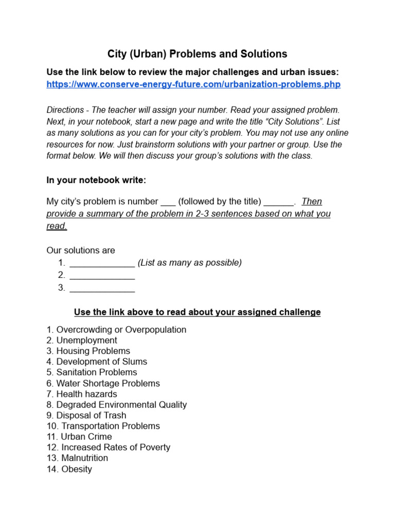 City Problems and Solutions | PDF