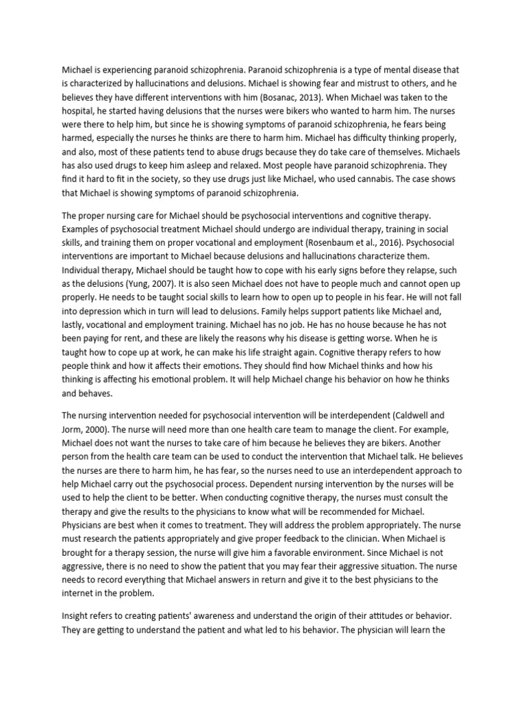 Case Study Mental Illness | PDF | Paranoia | Schizophrenia