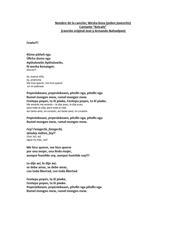 Wesha Kona: Amor y Pobreza en Canción | PDF | Artes del Lenguaje y ...
