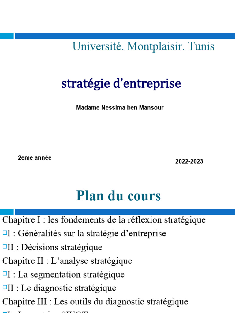 Cours Stratã© Gie D'entreprise | PDF | Gestion stratégique | Analyse SWOT