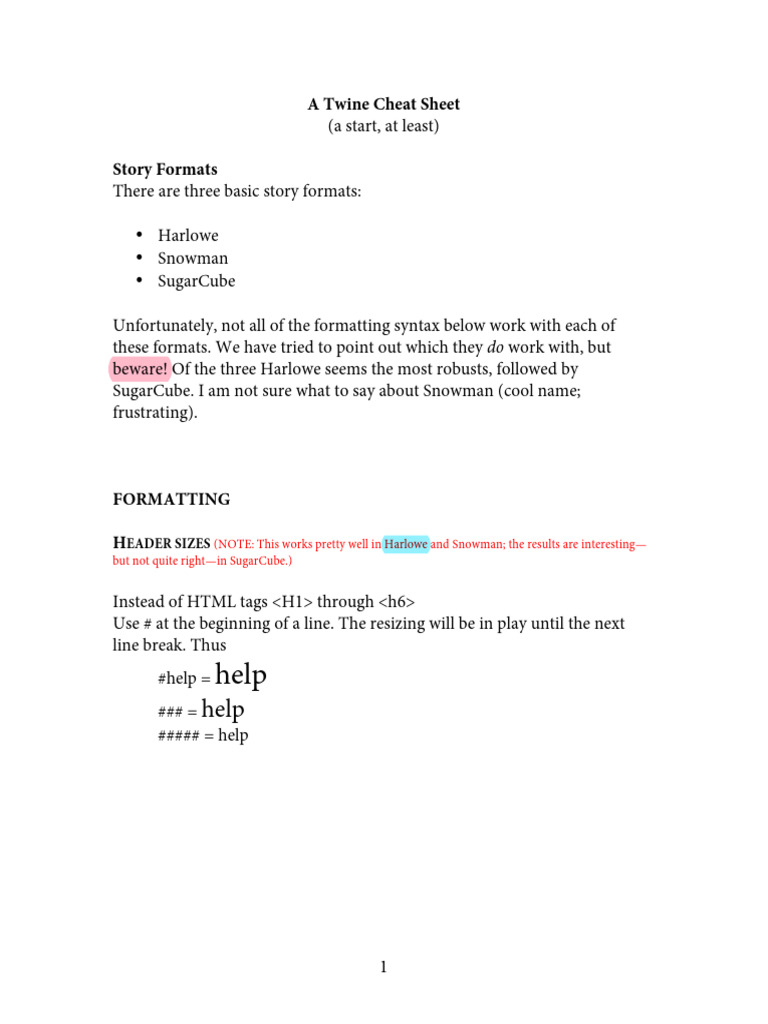 A Twine Cheat Sheet | PDF | Typefaces | Html Element