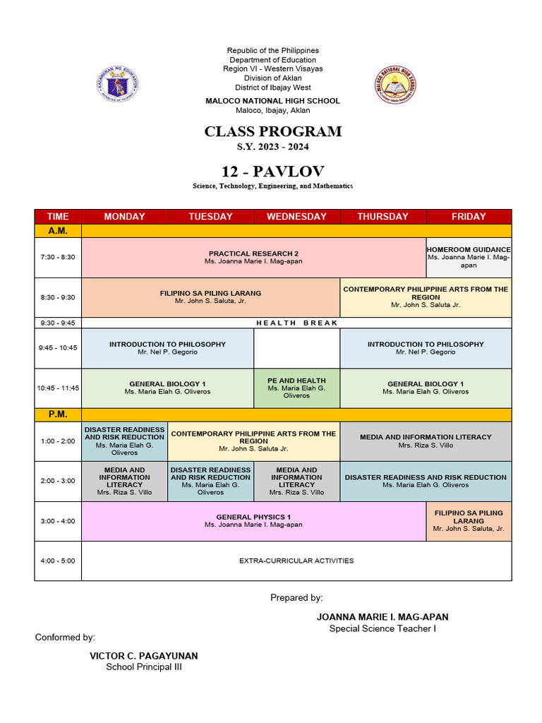 Maloco National High School Class Program 2023-2024 | PDF | Science ...