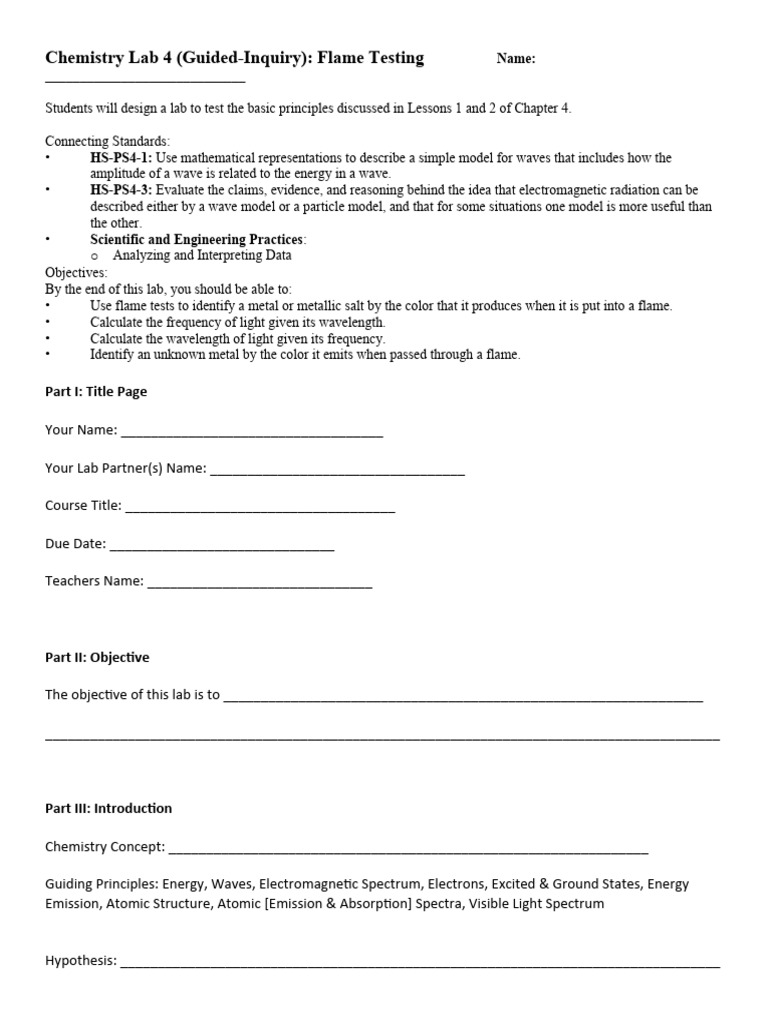 Guided Inquiry Flame Test Lab | PDF | Emission Spectrum | Radiation