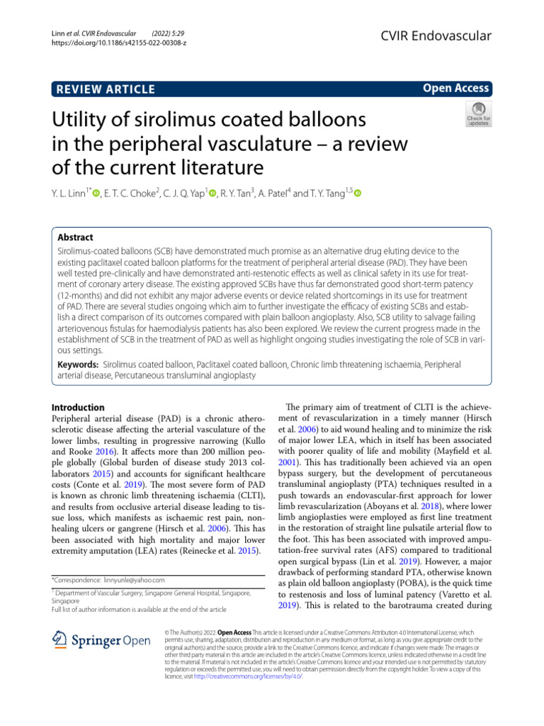Utility of Sirolimus Coated Balloons in The Peripheral Vasculature - A ...
