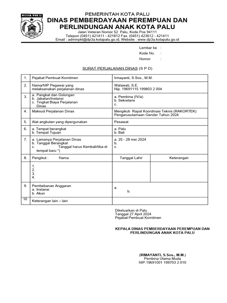 Format Surat Perjalanan Dinas (SPD) | PDF
