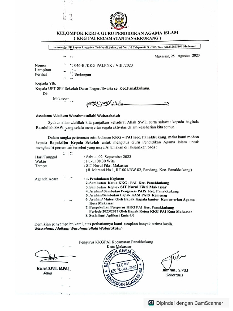 Undangan KKG PAI Bulan September 2023 | PDF