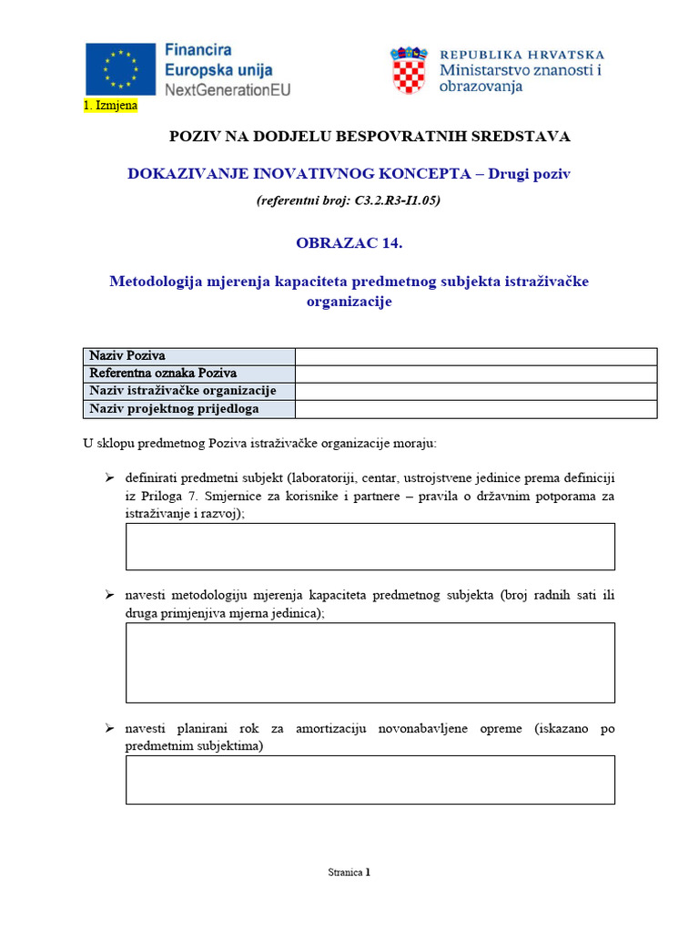 Obrazac 14. Metodologija Mjerenja Kapaciteta - 1. Izmjena - Novo | PDF