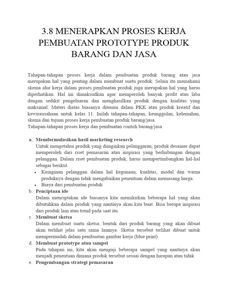 3.8 Menerapkan Proses Kerja Pembuatan Prototipe Produk | PDF | Bisnis ...