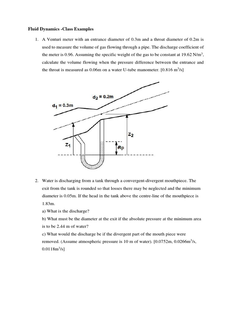 Fluid Dynamics - Class Examples | PDF