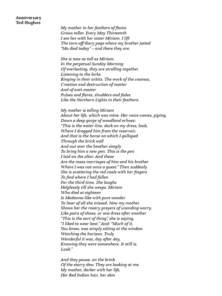 Anniversary - Ted Hughes | PDF