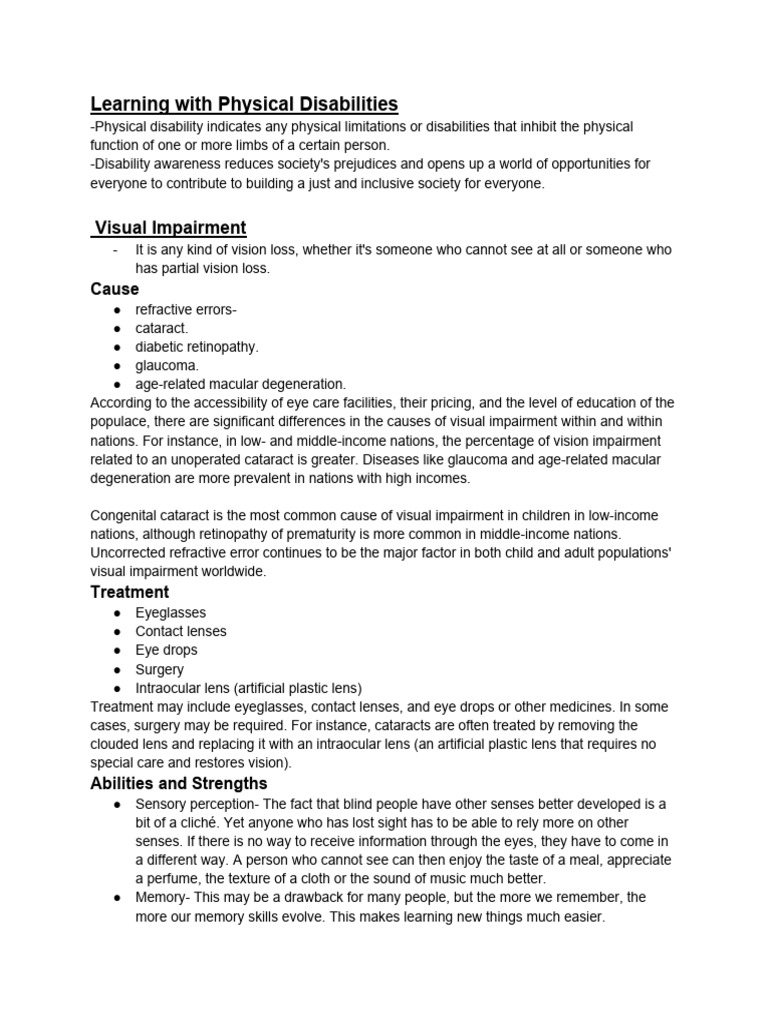 Learners With Physical Disabilities Hand-Out | PDF | Visual Impairment ...