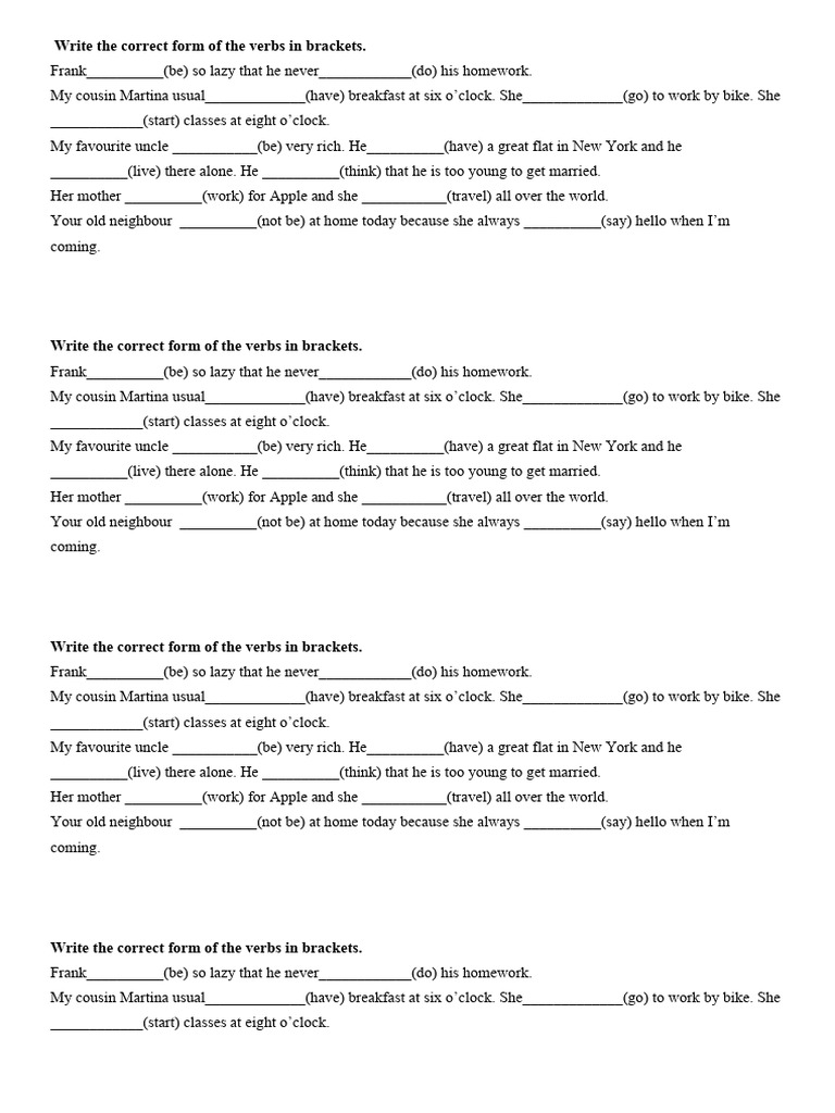 The Present Simple Tense Third Person Singular Complete The Sentences ...