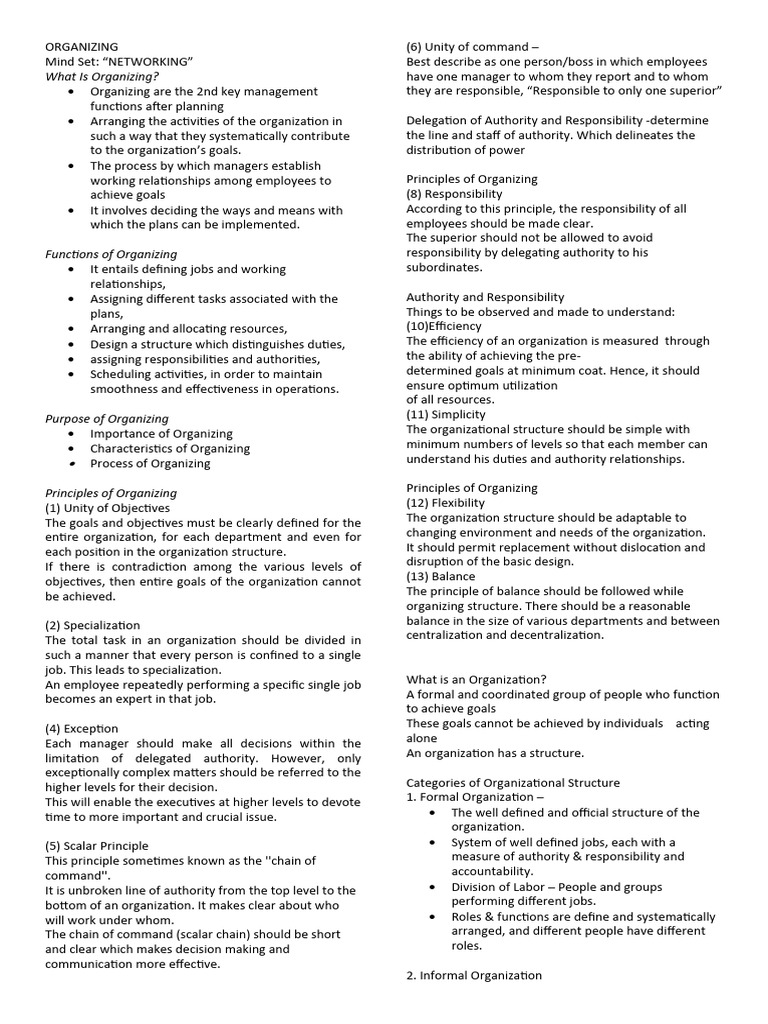 ORGANIZING Notes | PDF | Organizational Structure | Business
