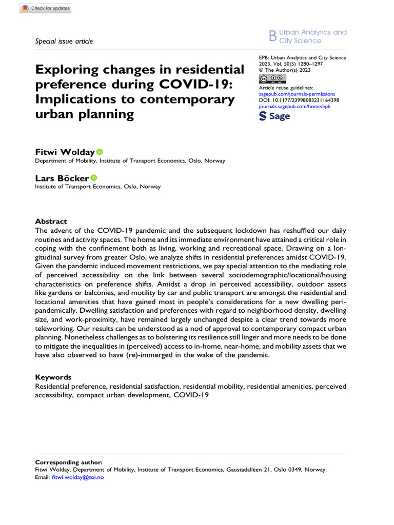 Wolday Bocker 2023 Exploring Changes in Residential Preference During ...