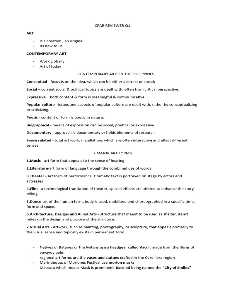 Cpar Reviewer Q1 | PDF | Composition (Visual Arts) | The Arts