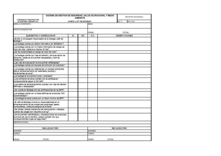 Check List Bodega | PDF