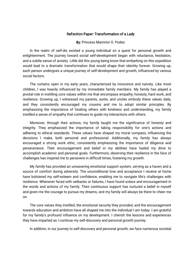 Social Self Reflection Paper | PDF | Psychological Resilience ...