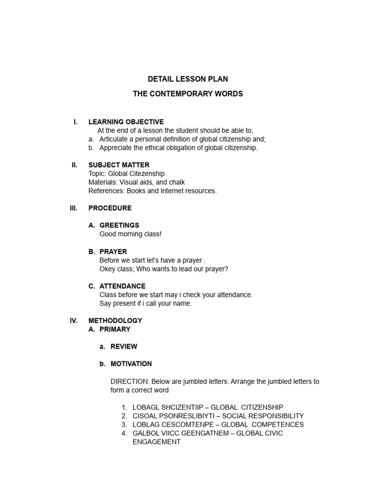 Lesson Plan in CONTEMPORARY | PDF | Citizenship | Civic Engagement