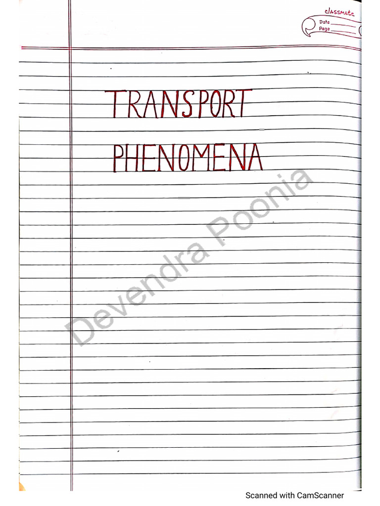 Transport Phenomena Full Notes | PDF