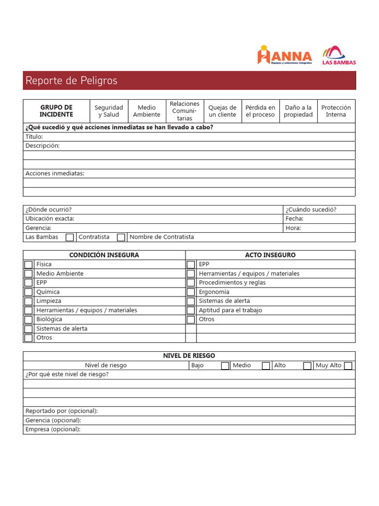 Formato de Reporte de Peligros | PDF