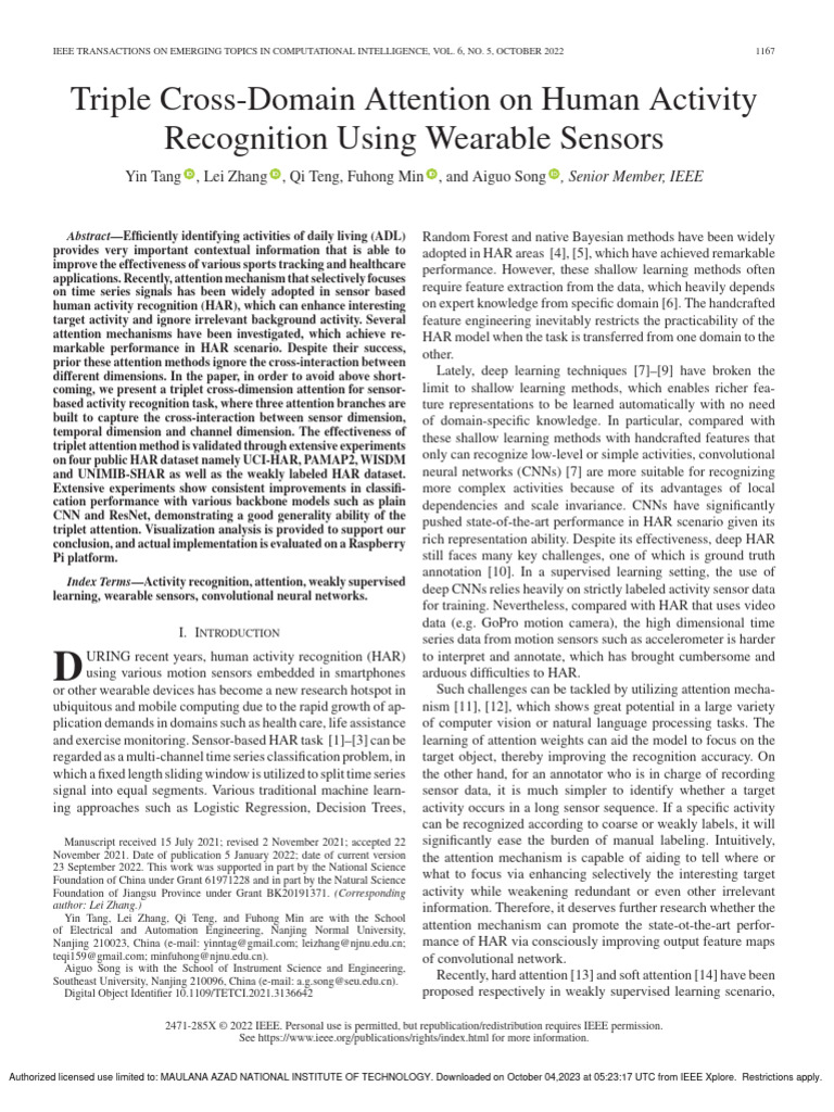 Triple Cross-Domain Attention On Human Activity Recognition Using Wearable Sensors | PDF ...