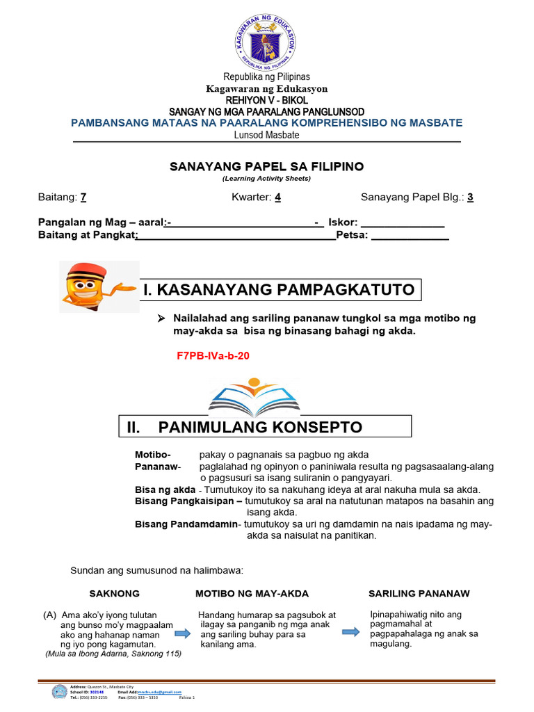 Filipino 7 Sanayang Papel LAS Q4 W3 | PDF