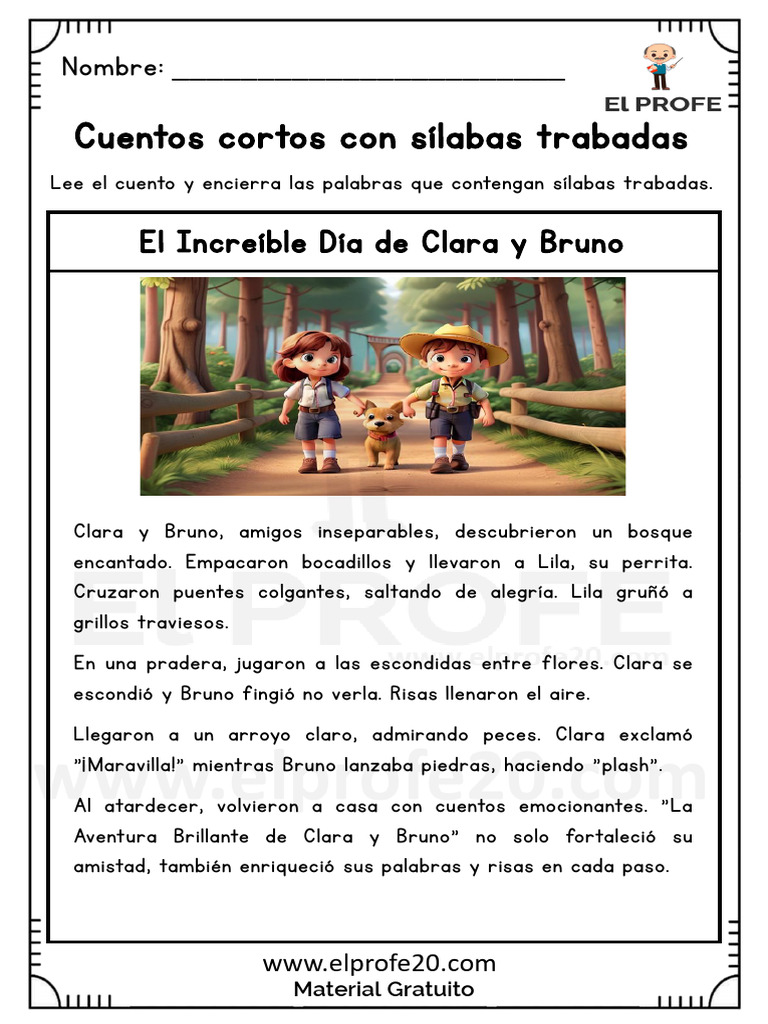 Cuadernillo de Cuentos Cortos Con Silabas Trabadas Elprofe20 | PDF