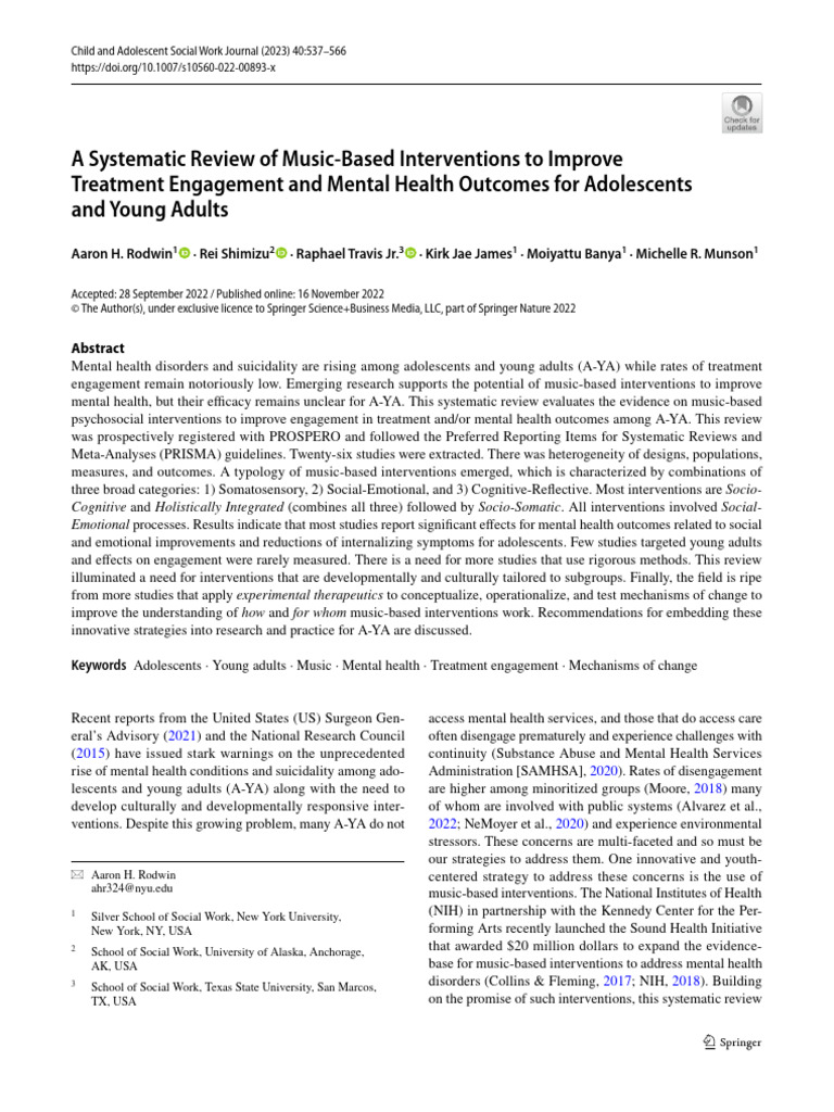 Systematic Review of Music-Based Interventions To Improve Treatment ...