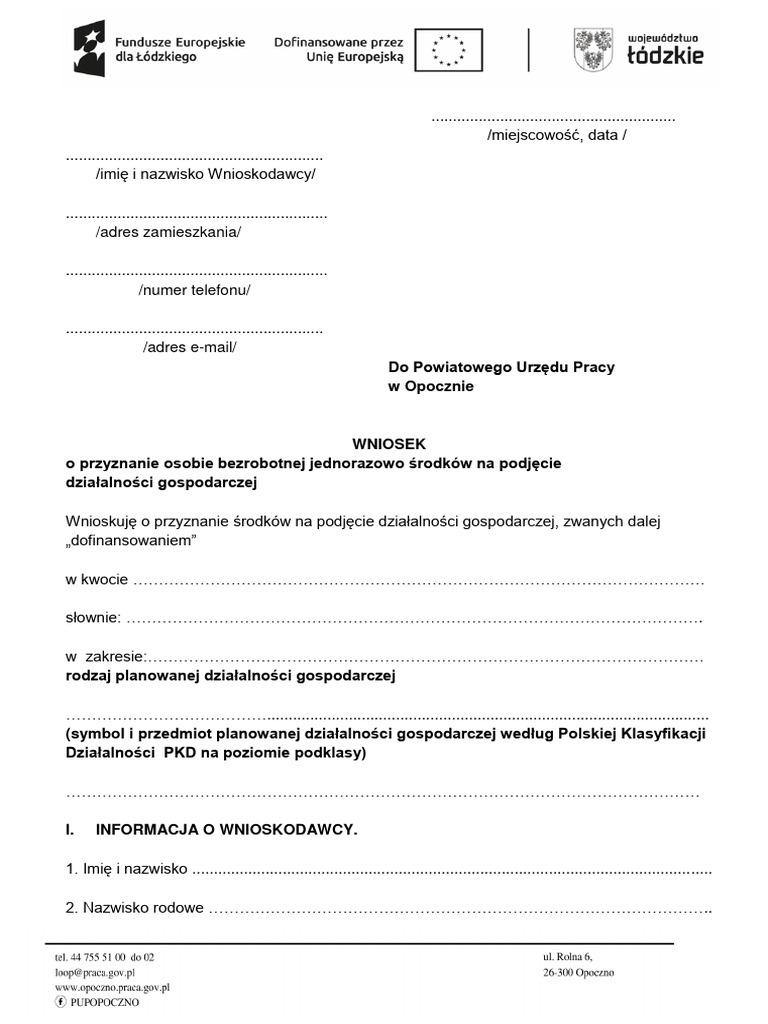 FEŁ - Wniosek Na Podjęcie Działalności Pusty | PDF