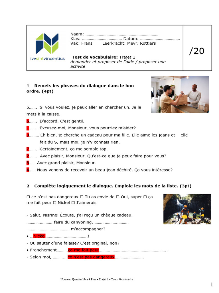 Test de vocabulaire Trajet 1 | PDF
