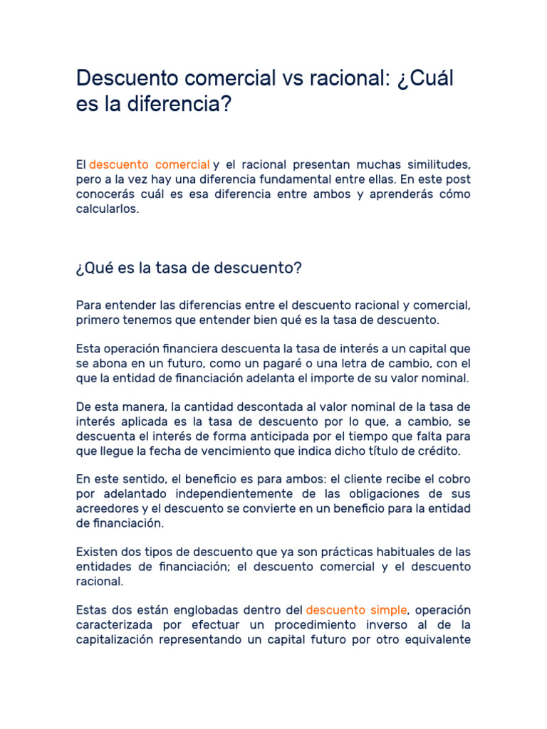 Descuento Comercial Vs Racional | PDF | Interés | Tasas de interés